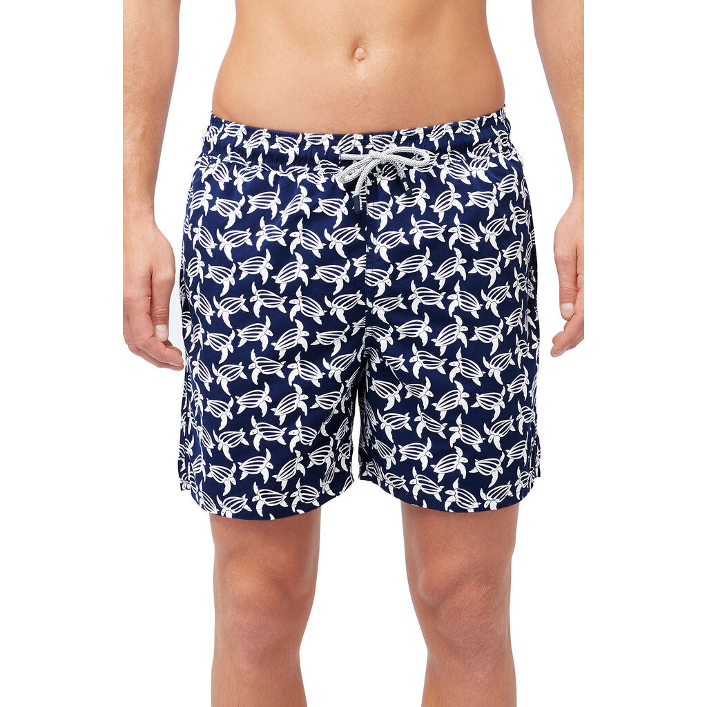Tom & Teddy Men's Turtle Swim Trunk | Deep Blue and White – Sportique