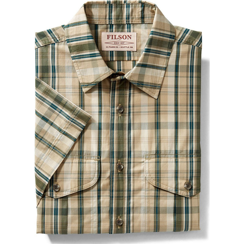 Filson Filson's Short Sleeve Feather Cloth Shirt Khaki/Olive/Blue Plaid ...