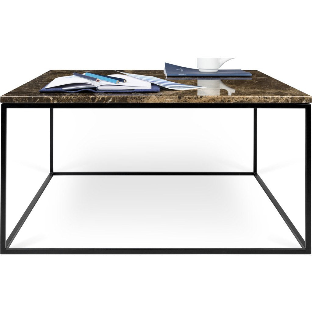 TemaHome Gleam 30x30 Marble Coffee Table Brown Marble / Black Lacquered ...