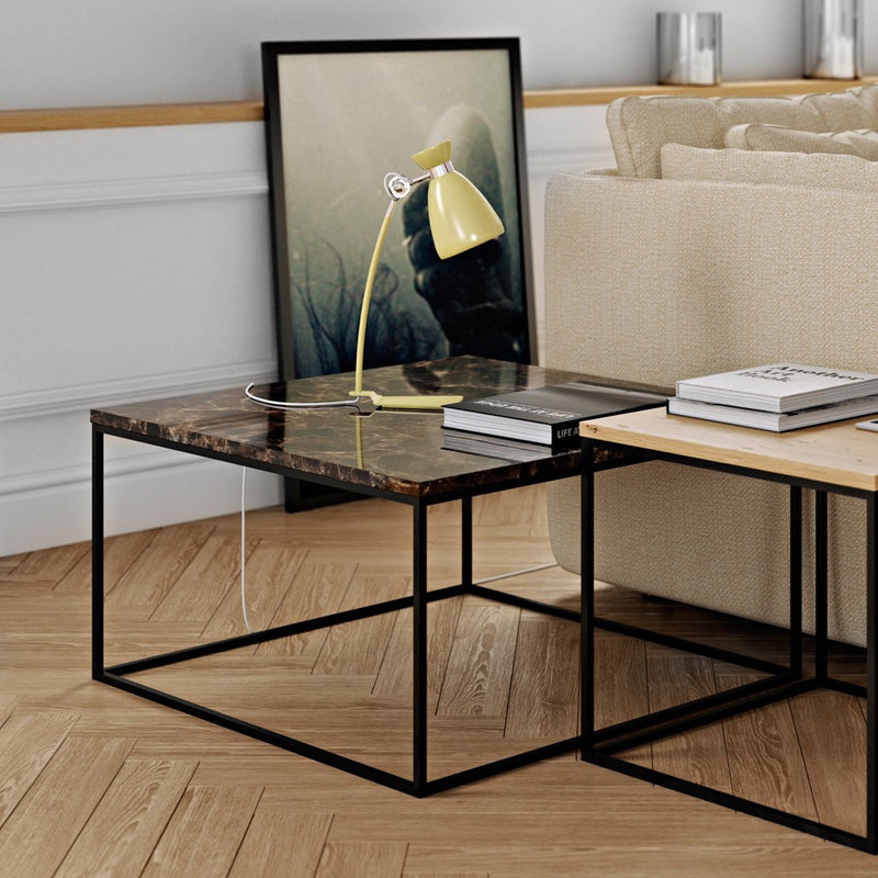 TemaHome Gleam 30x30 Marble Coffee Table Brown Marble / Black Lacquered ...