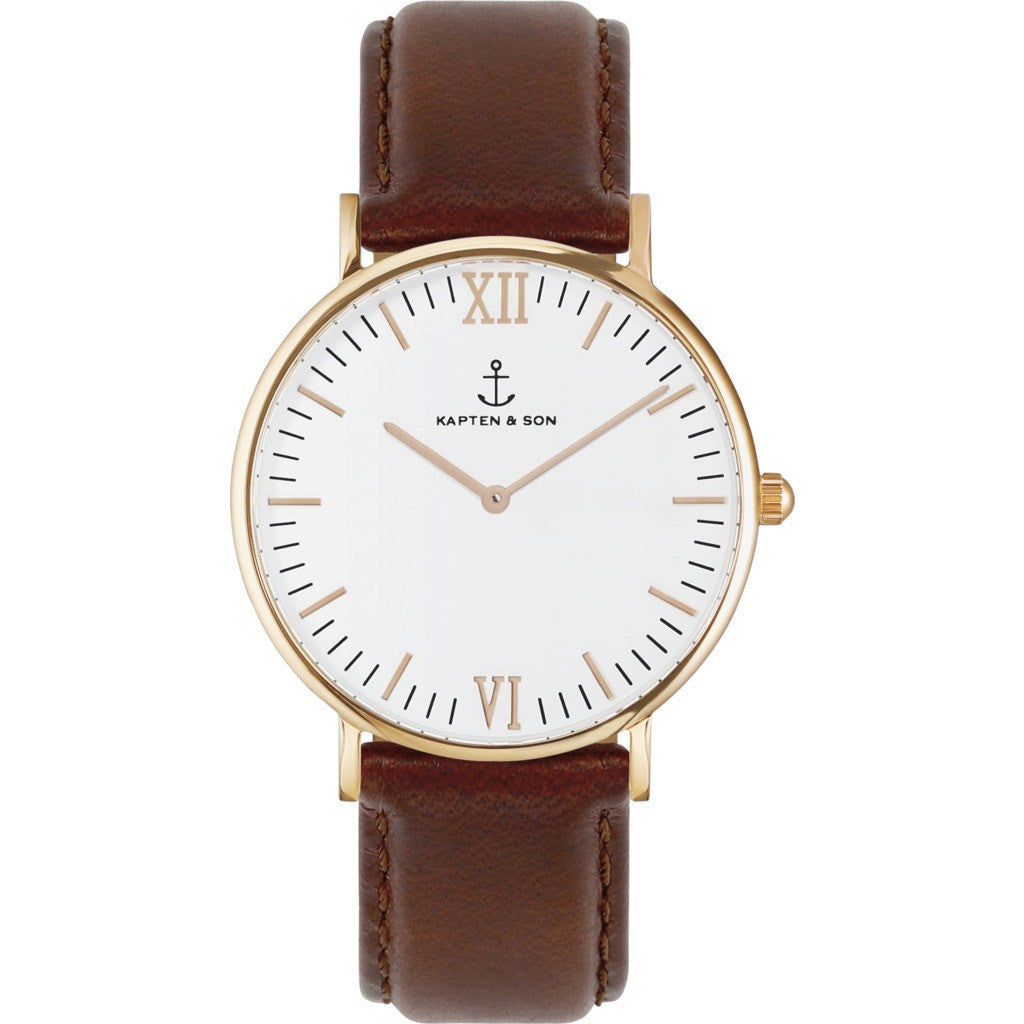 Kapten & Son Campus Brown Leather Watch White – Sportique