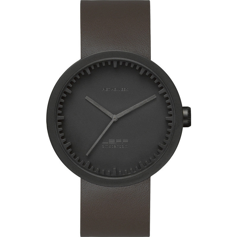 LEFF D24 Tube Black Wrist Watch Brown Leather Strap LT72012 – Sportique