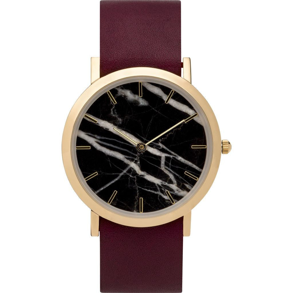 Analog Classic Genuine Black Marble Watch Cherry Strap – Sportique