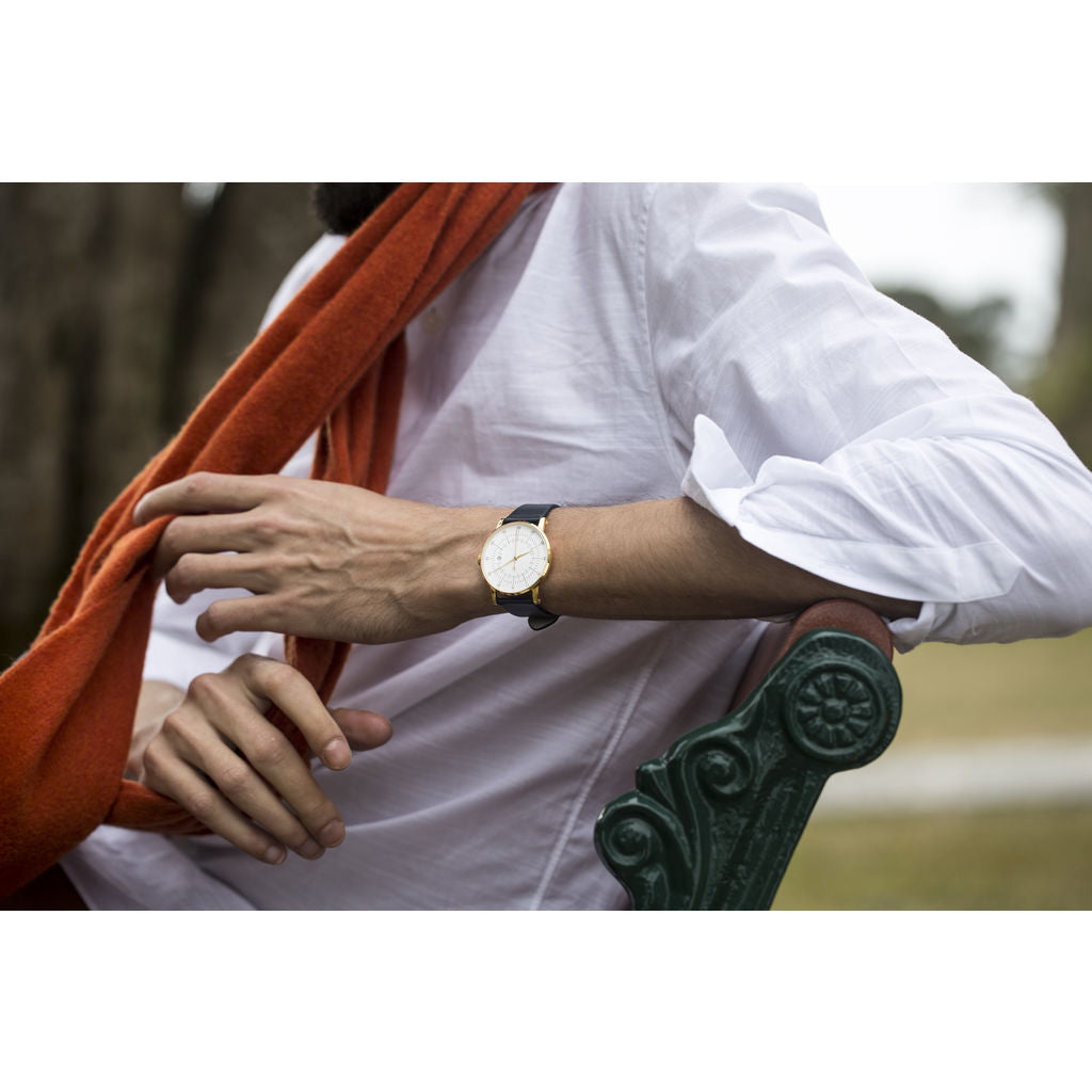 squarestreet SQ38 Plano Polished Gold Watch White/Navy Leather – Sportique