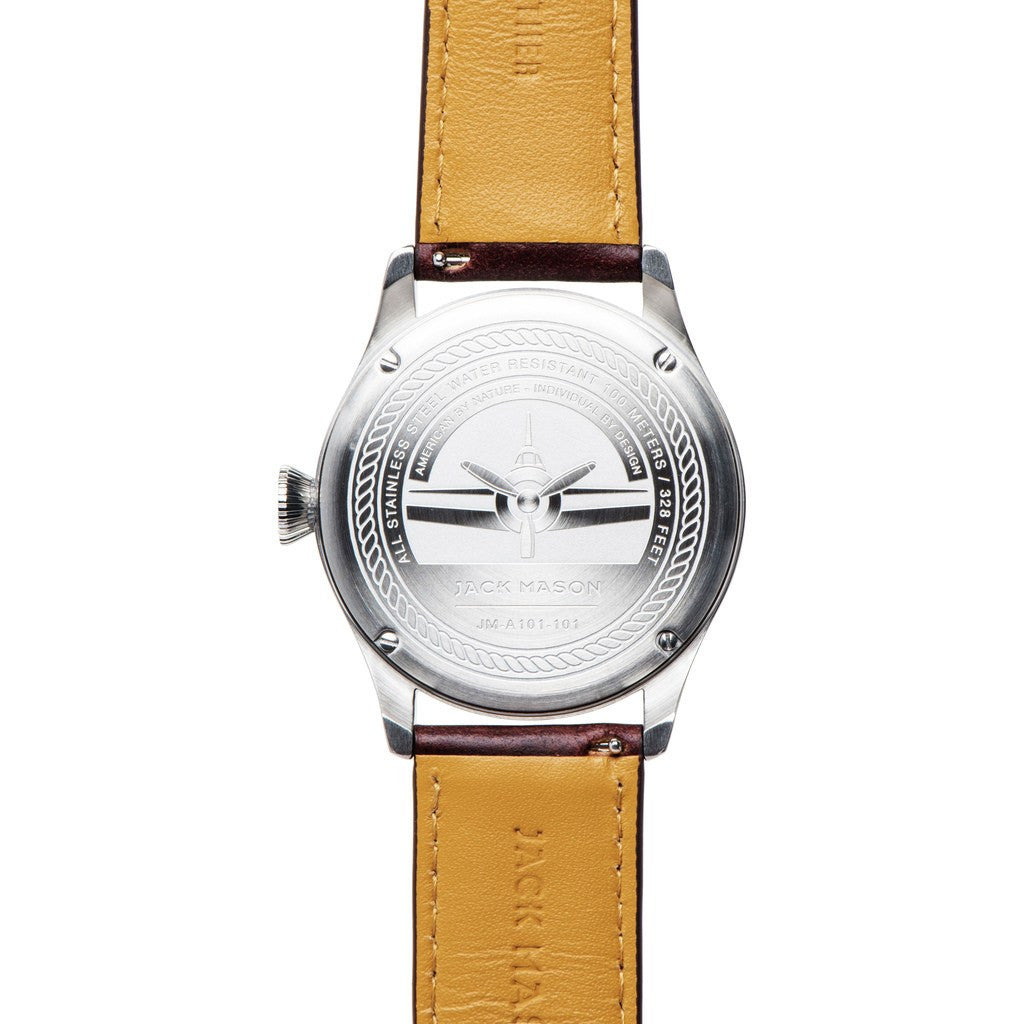 Jack Mason Aviator Navy 3-Hand Steel Watch Brown Leather JM-A101-101 ...