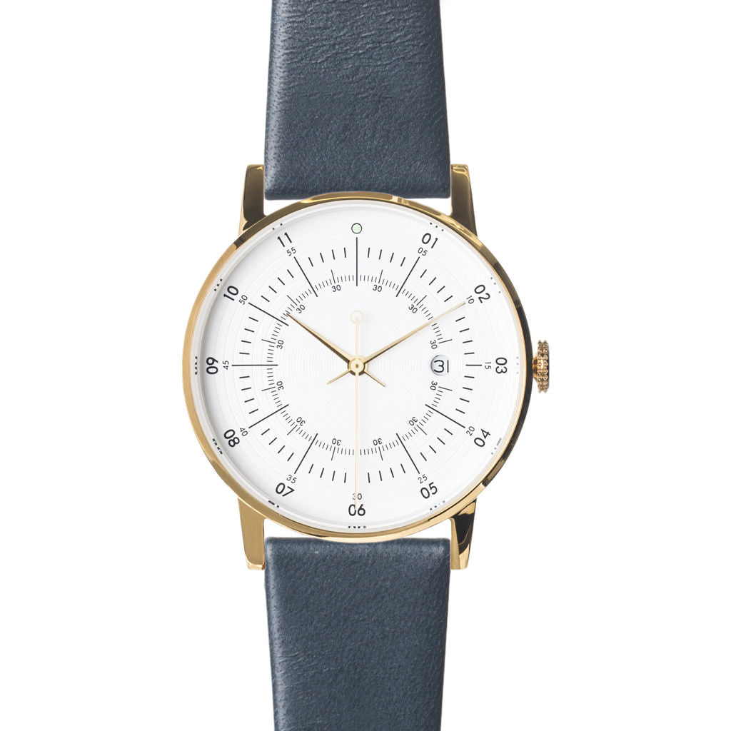 squarestreet SQ38 Plano Polished Gold Watch White/Navy Leather – Sportique