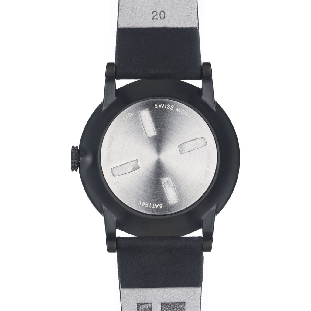 squarestreet SQ38 Plano Matte Black Watch Eggshell-White/Black Leather ...