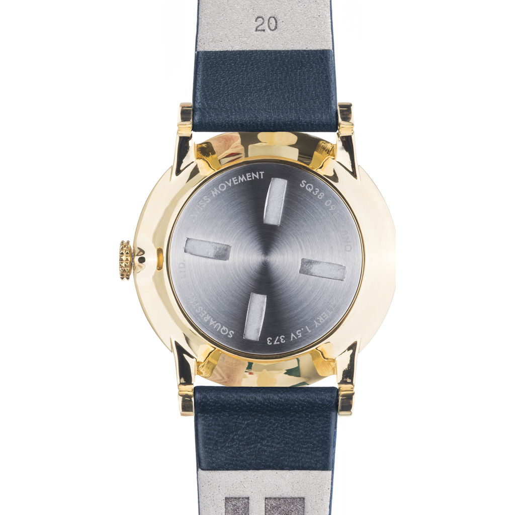 squarestreet SQ38 Plano Polished Gold Watch White/Navy Leather – Sportique
