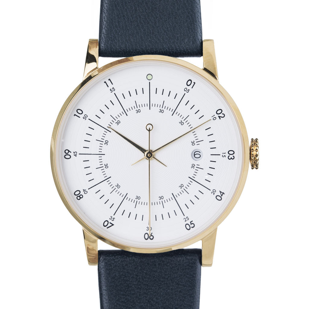 squarestreet SQ38 Plano Polished Gold Watch White/Navy Leather – Sportique