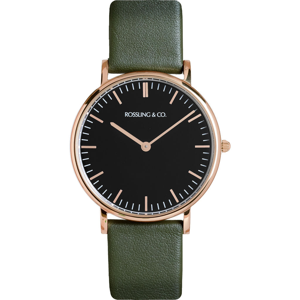 Rossling & Co. Classic 36mm Forest Watch in Rose Gold/Black/Dark Green ...