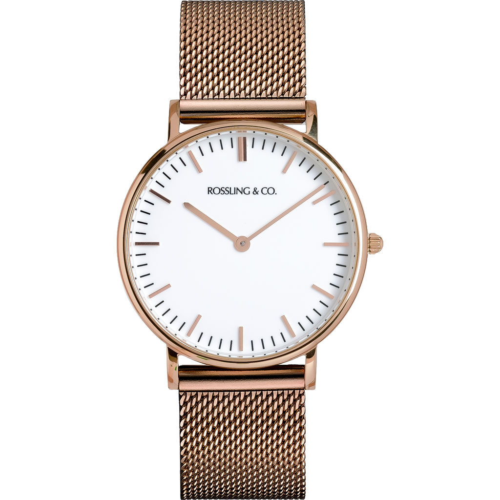 Rossling & Co. Classic 36mm Gold Mesh Watch in Rose Gold/White – Sportique