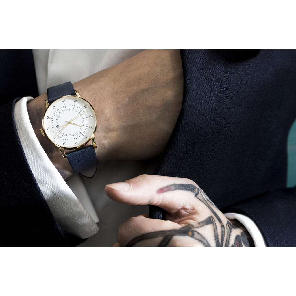 squarestreet SQ38 Plano Polished Gold Watch White/Navy Leather – Sportique