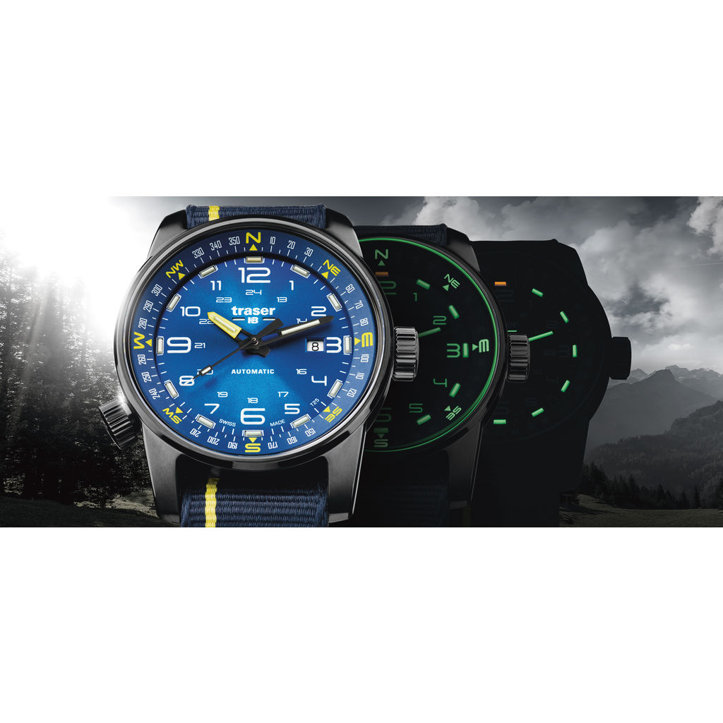 traser H3 Midnight Blue/Yellow P68 Pathfinder Automatic Watch | Textil ...