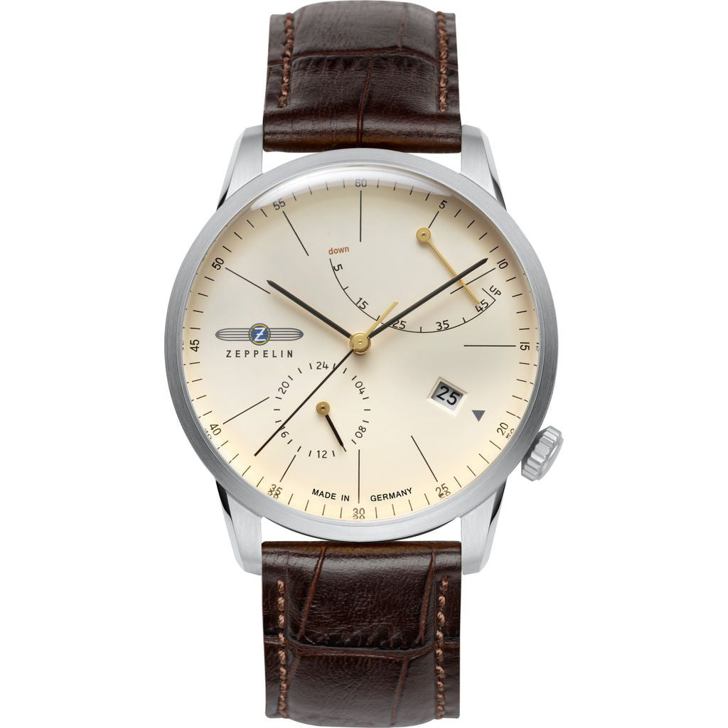 Zeppelin Flatline Watch with Power Reserve Indicator | Beige & Brown ...